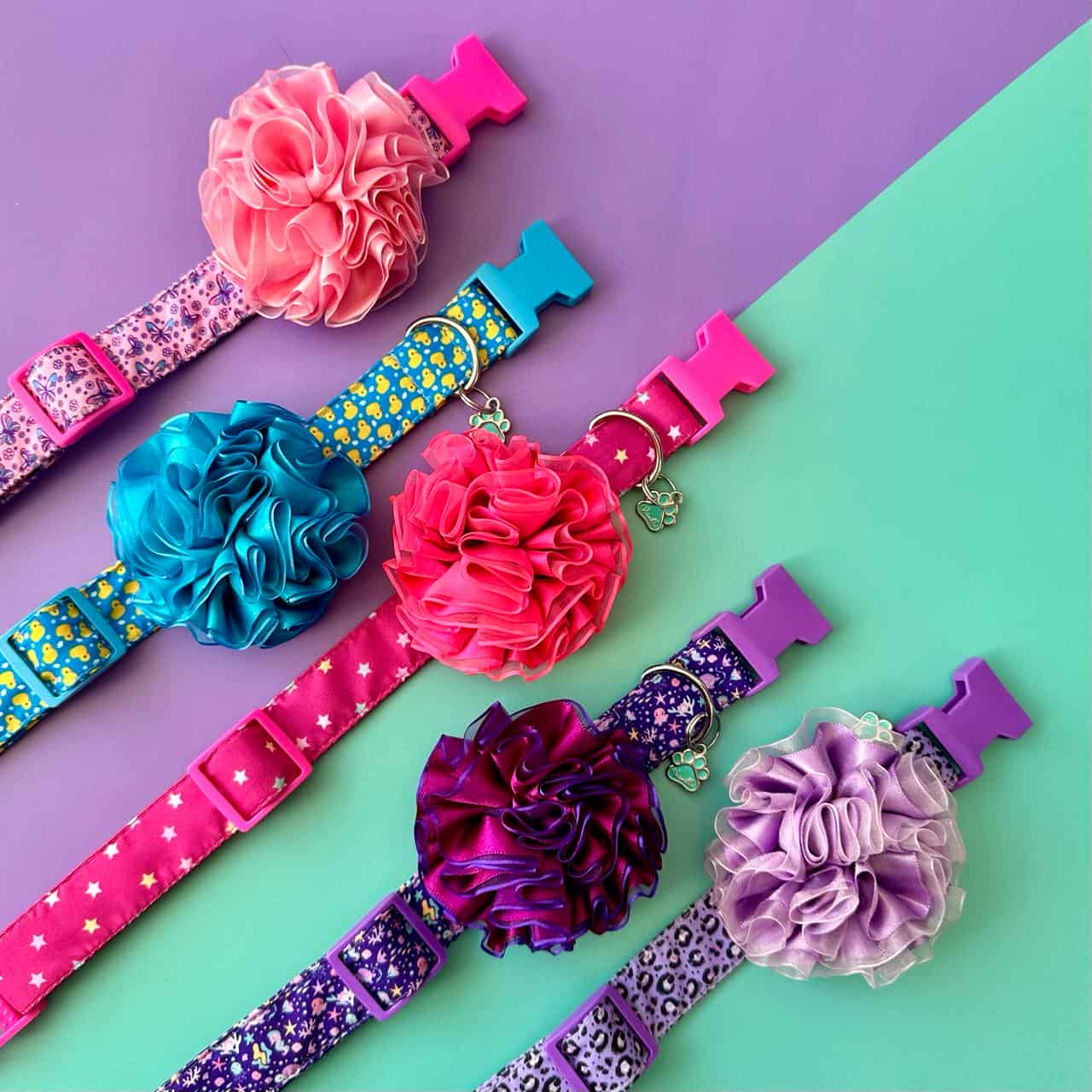 Collares para perros con flor tul – Vainilla