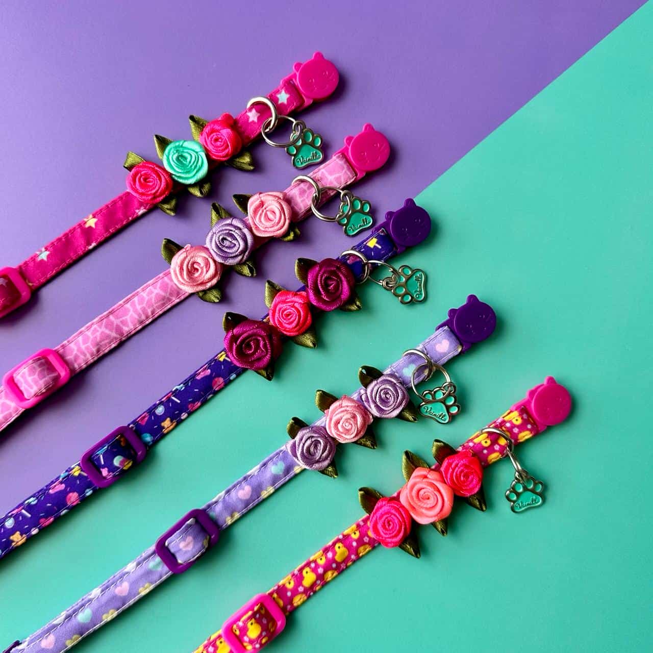 Collares para gatos con rosas – Vainilla